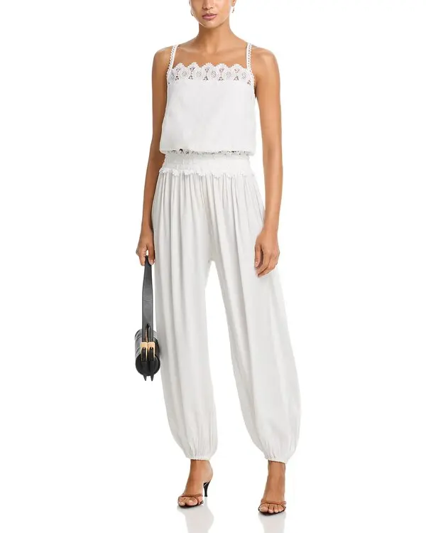 Aqua Crochet Waist Balloon Pants - White