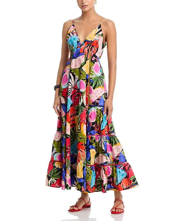 Aqua Floral Ric Rac Maxi Dress - Black Multi