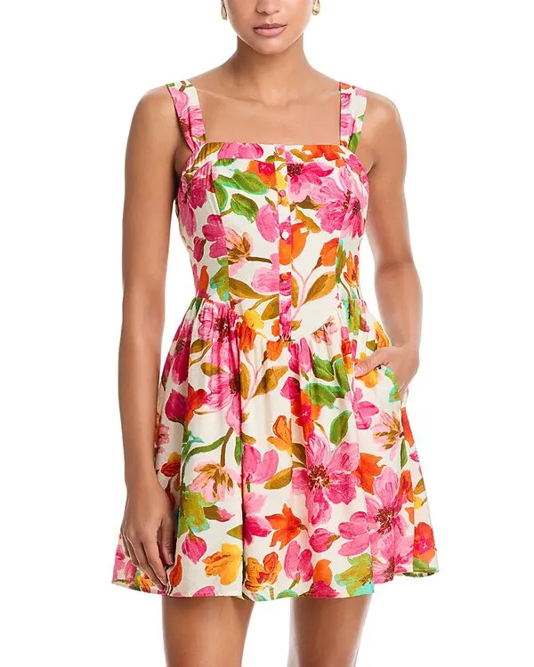Aqua Floral Drop Waist Mini Dress