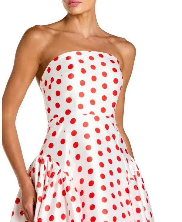 Mac Duggal Strapless Polka Dot Mikado Ballgown - White Multi