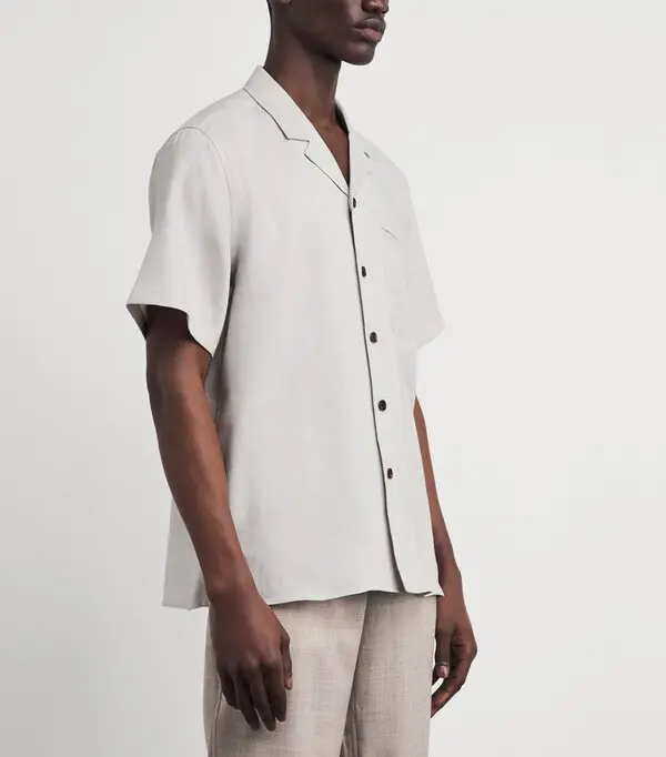 Corneliani Linen-wool Short-sleeve Shirt