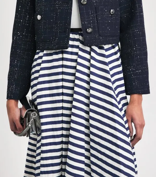 Maje Pleated Stripe Midi Skirt - White