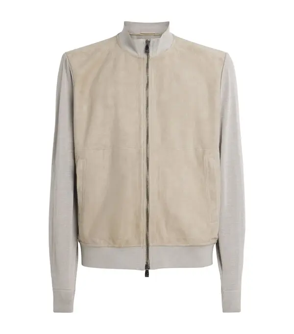 Corneliani Stretch-silk Suede-front Bomber Jacket