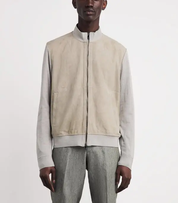 Corneliani Stretch-silk Suede-front Bomber Jacket