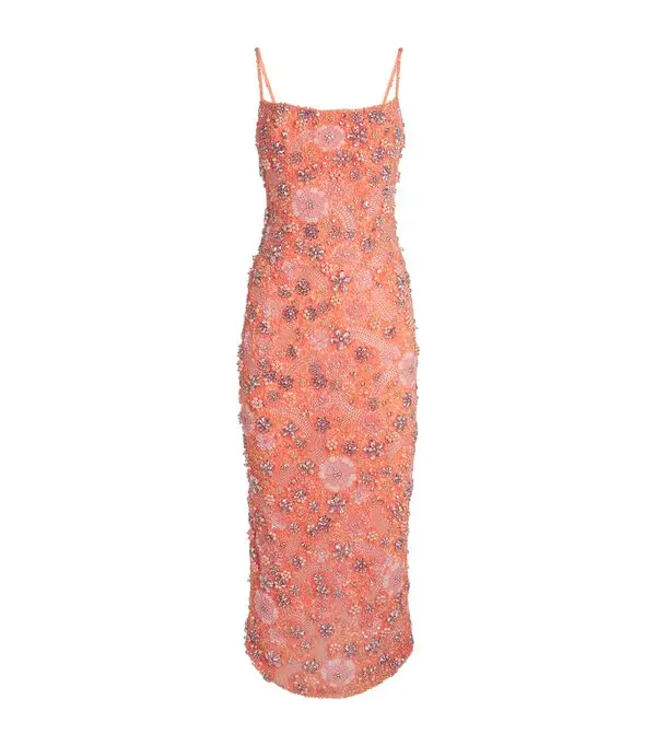 Rachel Gilbert Embellished Francesca Flower Midi Dress - Pink