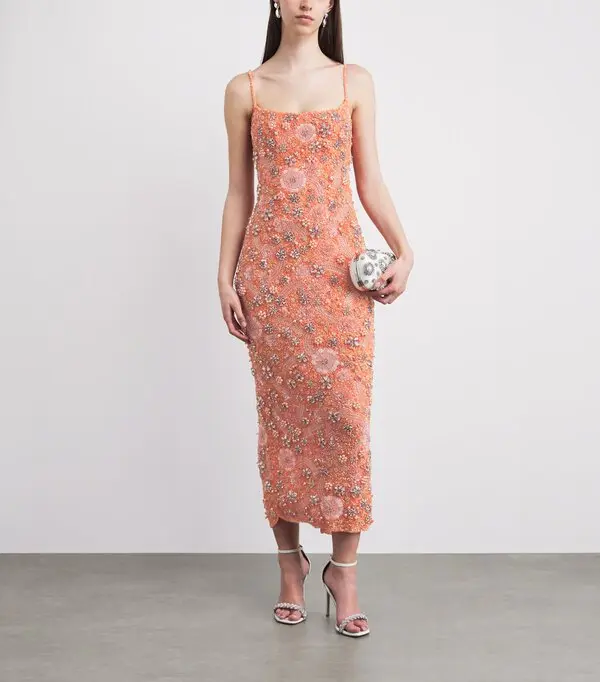Rachel Gilbert Embellished Francesca Flower Midi Dress - Pink