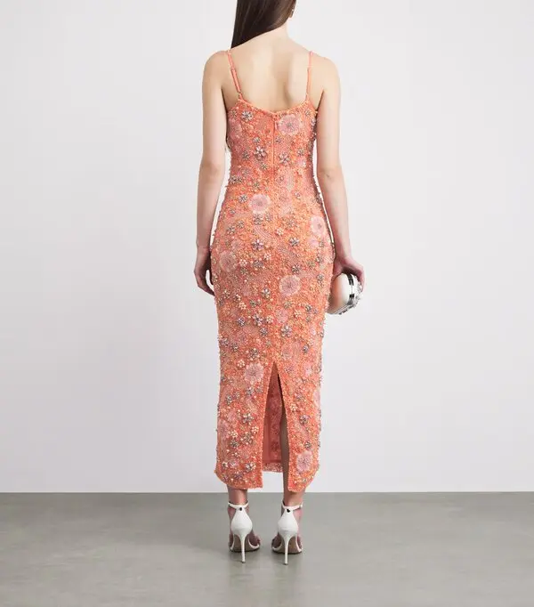 Rachel Gilbert Embellished Francesca Flower Midi Dress - Pink
