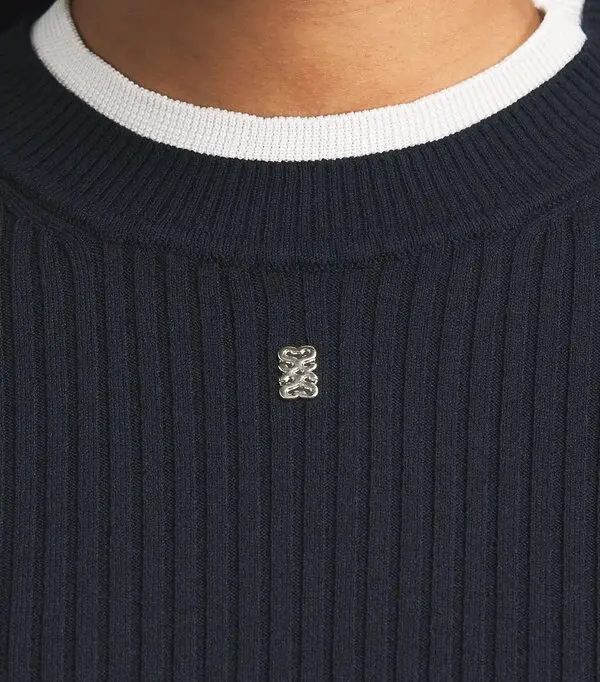 Sandro Ribbed Contrast-trim Logo Sweater