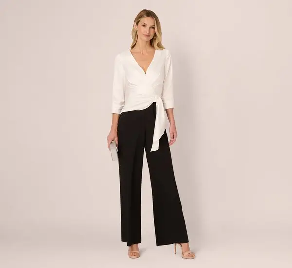 Adrianna Papell Draped Combo Jumpsuit - Ivory/black