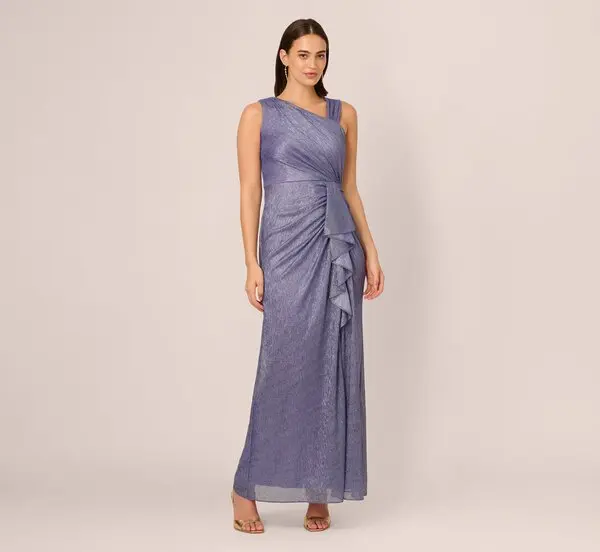 Adrianna Papell Draped Metallic Foil Long Dress - Peri Cruise