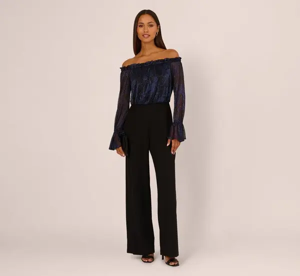 Adrianna Papell Metallic Combo Jumpsuit - Navy/black