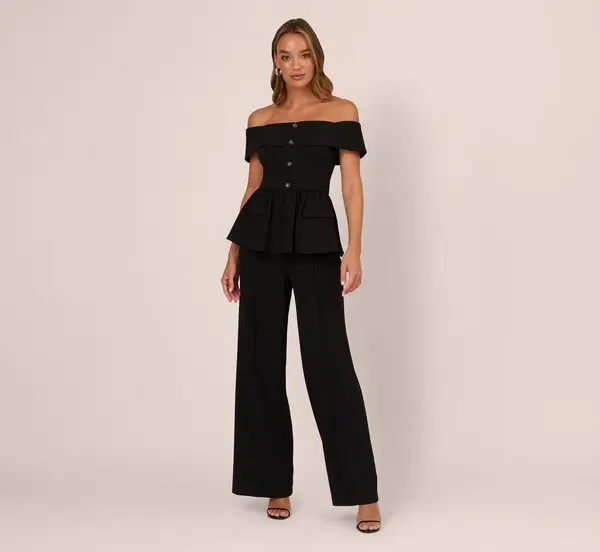 Adrianna Papell Off-shoulder Crepe Peplum Jumpsuit - Black