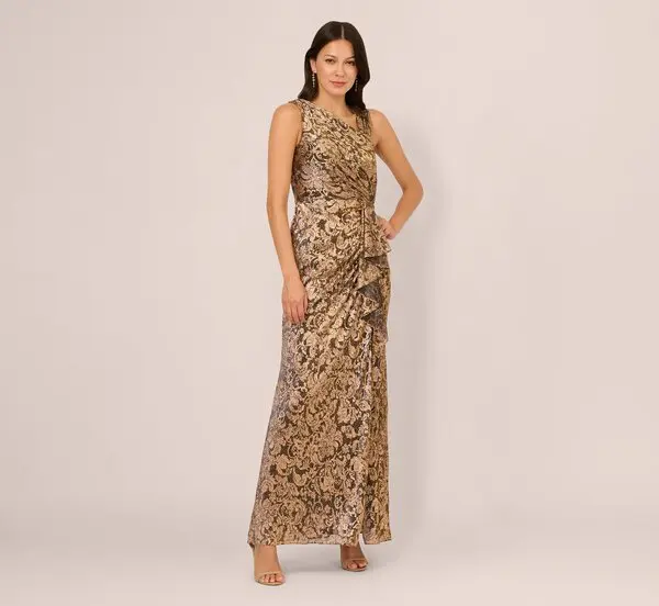 Adrianna Papell Sleeveless Asymmetrical Gown - Chocolate