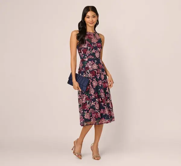 Adrianna Papell Sleeveless Illusion Sequin Midi Dress