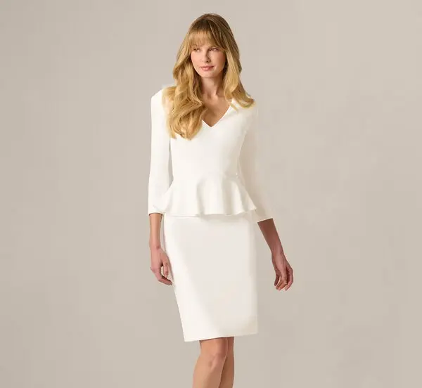 Adrianna Papell Three Quarter Sleeve Peplum Sheath Dress - Ivory