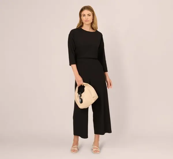 Adrianna Papell Wide Leg Rib Knit Cropped Pant