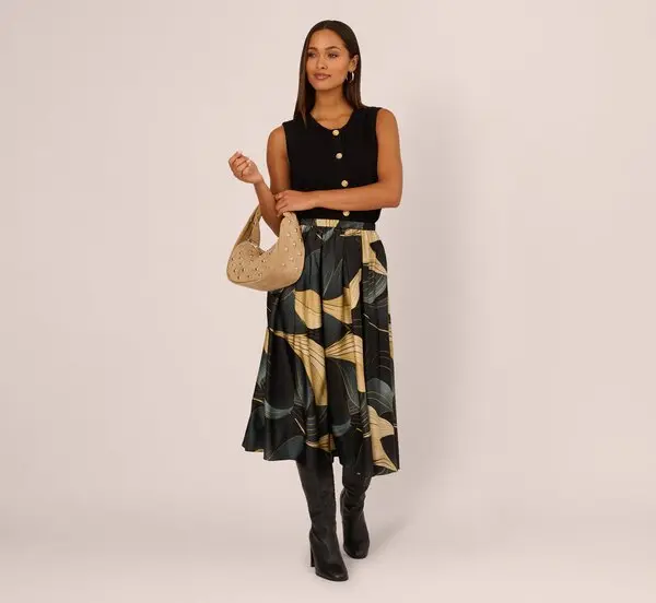 Adrianna Papell Gathered A-line Midi Skirt - Wavy Geo