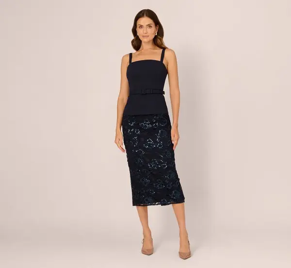 Adrianna Papell Sleeveless Sequin Lace Combo Midi Dress