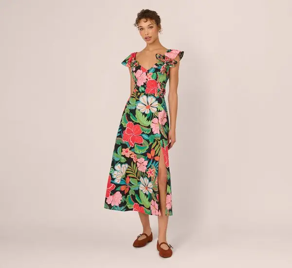 Adrianna Papell Floral A-line Midi Dress - Black Multi