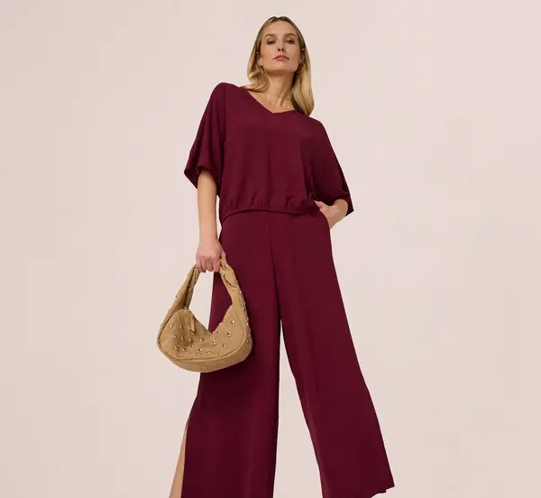 Adrianna Papell Short Sleeve Top And Wide Leg Pant Airflow Set - Fig