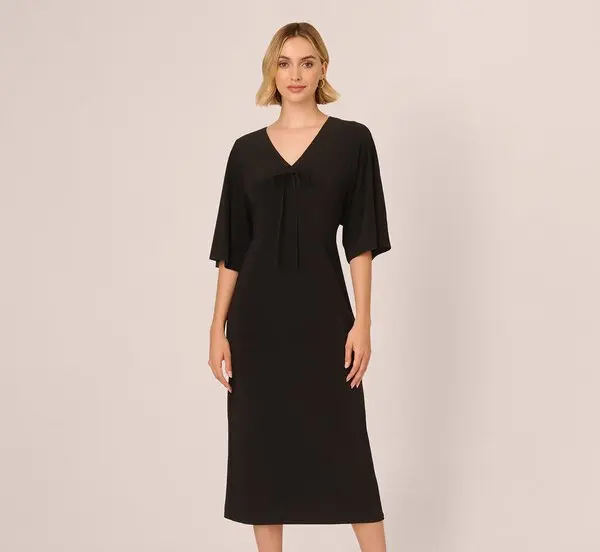 Adrianna Papell Jersey Midi Dress With Dolman Short Sleeves - Black