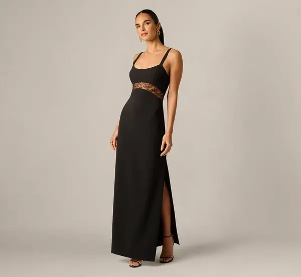 Adrianna Papell Sleeveless Lace Cutout Column Gown - Black