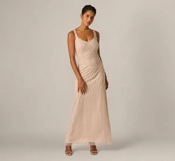 Adrianna Papell Diamond Beaded Mermaid Gown
