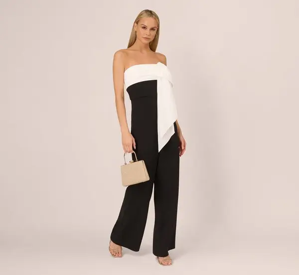 Adrianna Papell Colorblock Strapless Jumpsuit With Bow Accent - Black/white