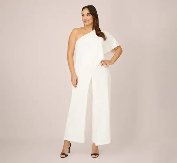 Adrianna Papell Flutter One-shoulder Wide-leg Jumpsuit - Ivory