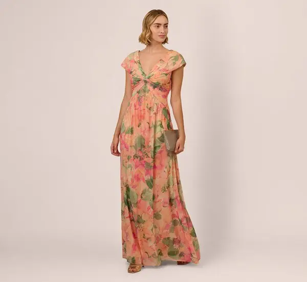 Adrianna Papell Printed Front Twist Gown - Blush Multi