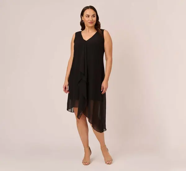 Adrianna Papell Sleeveless Chiffon Shift Dress - Black