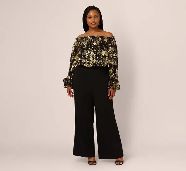 Adrianna Papell Lace Bodice And Crepe Jumpsuit - Black/gold