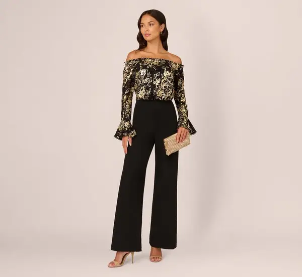 Adrianna Papell Lace And Crepe Jumpsuit - Black/gold