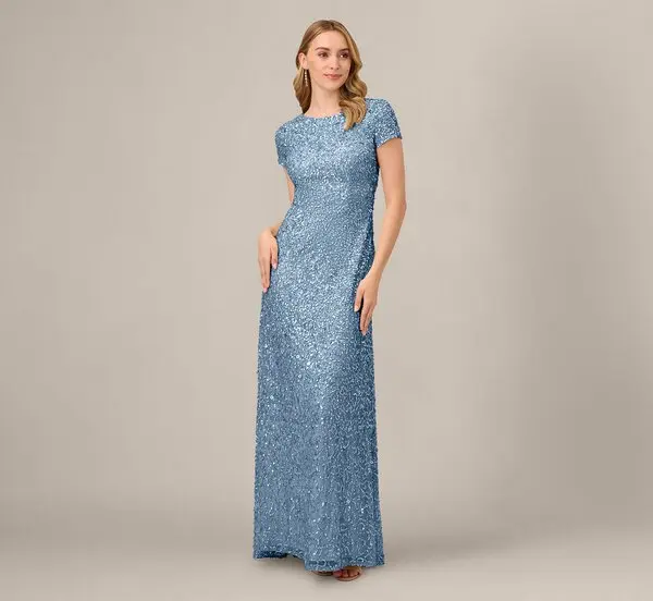 Adrianna Papell Sequin Evening Gown With Scoop Back - Nile