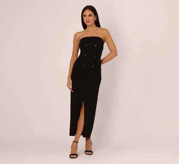 Adrianna Papell Strapless Knit Crepe Blazer Midi Dress - Black