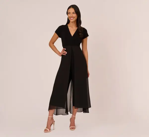 Adrianna Papell Cropped Jumpsuit With Pintuck Bodice - Black