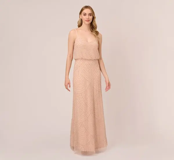 Adrianna Papell Art Deco Beaded Blouson Gown