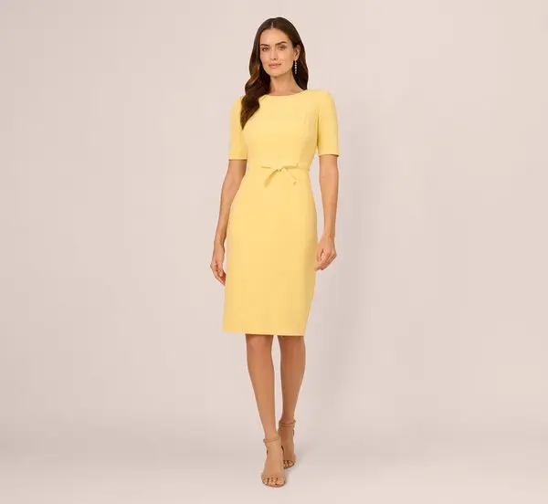 Adrianna Papell Short Sleeve Bow Waist Sheath Dress - Warm Sun