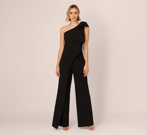 Adrianna Papell One Shoulder Bow Detail Jumpsuit - Black