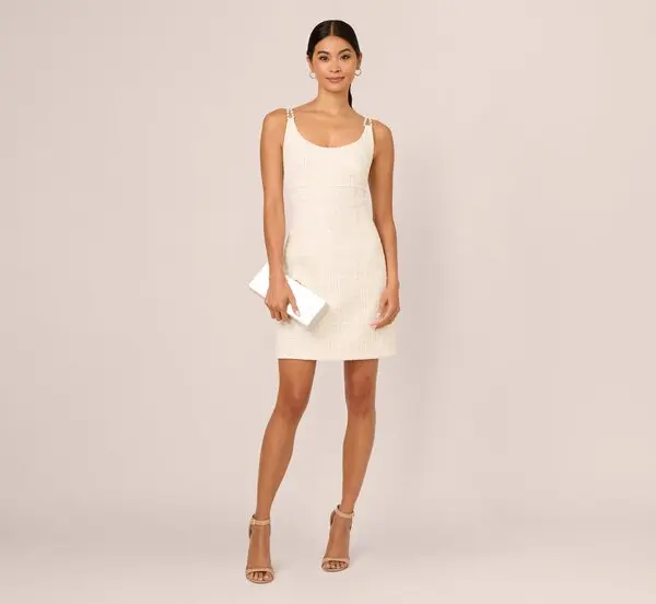 Adrianna Papell Tweed Sheath Dress With Pearl Straps