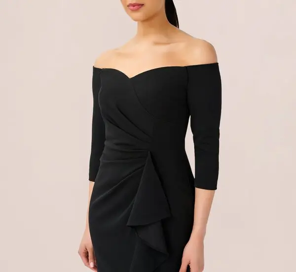 Adrianna Papell Off The Shoulder Dress With Cascading Ruffle Detail - Black