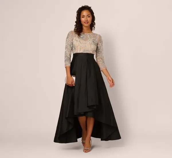 Adrianna Papell Beaded Taffeta Combo Gown