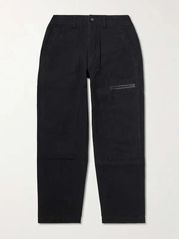 FRIZMWORKS Tapered Leather-trimmed Cotton-canvas Cargo Trousers - Black