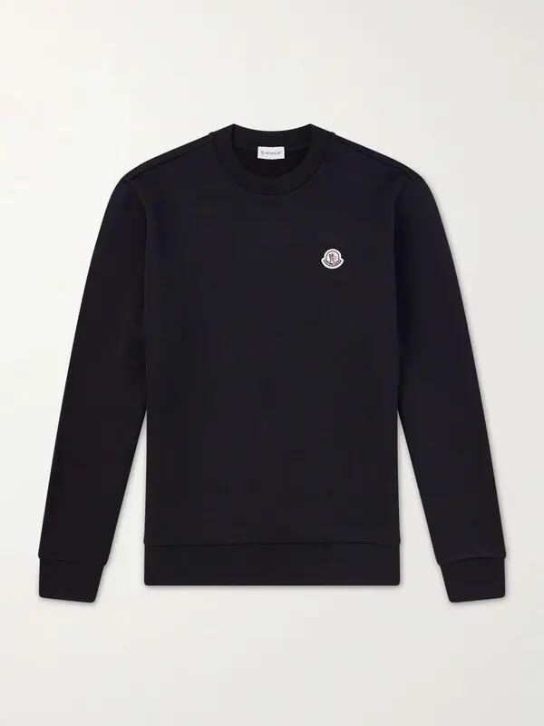Moncler Cotton-jersey Sweatshirt With Logo Appliqu - Black