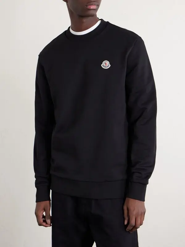 Moncler Cotton-jersey Sweatshirt With Logo Appliqu - Black