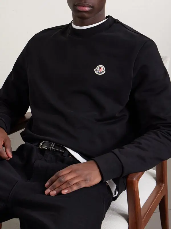 Moncler Cotton-jersey Sweatshirt With Logo Appliqu - Black