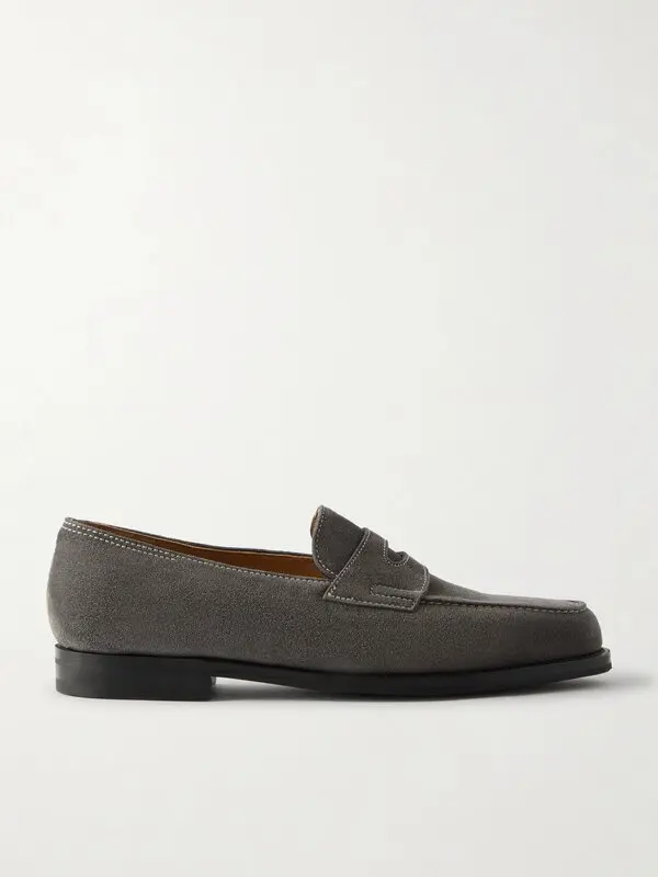 John Lobb Lopez Suede Penny Loafers - Gray