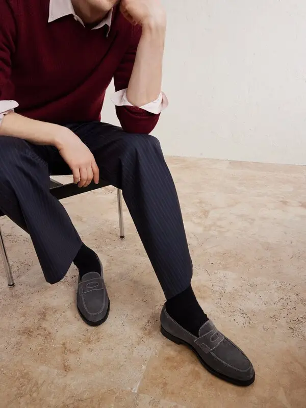 John Lobb Lopez Suede Penny Loafers - Gray