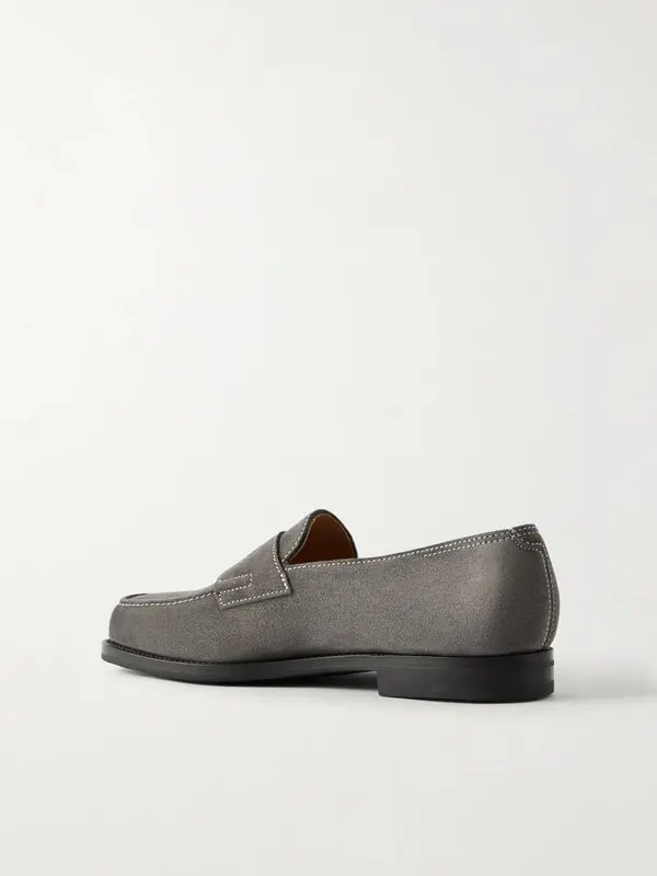 John Lobb Lopez Suede Penny Loafers - Gray