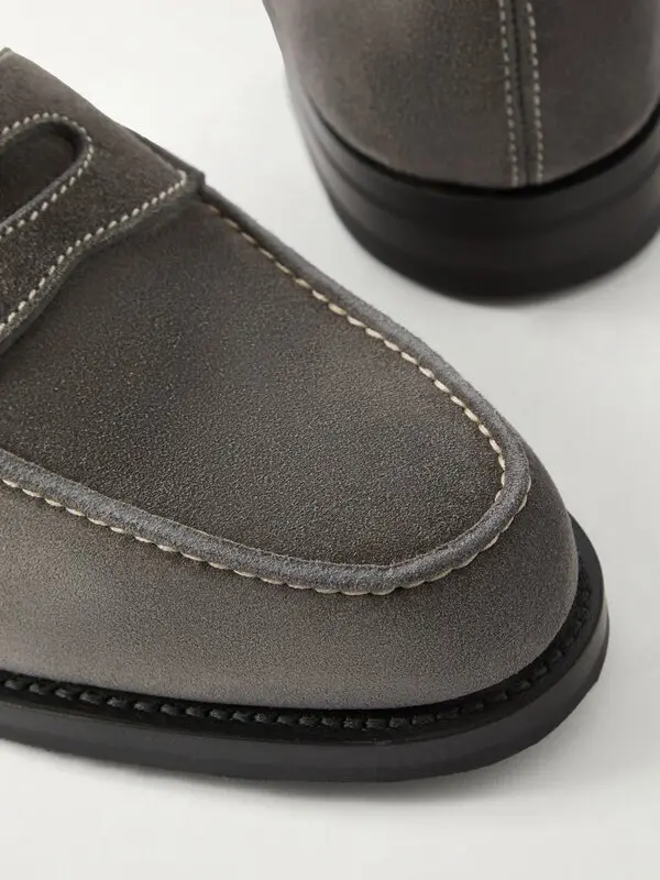 John Lobb Lopez Suede Penny Loafers - Gray